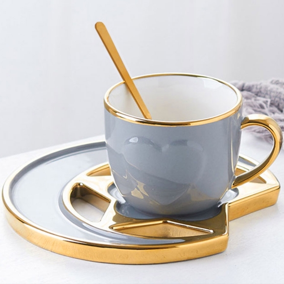 iFashionBox | Dining | Gray Gold Trimmed Ceramic Mug Tea Cup And Coffee ...